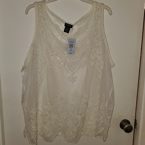 torrid | Tops | Torrid Mesh Embroidered Ivory Tank Top | Poshmark